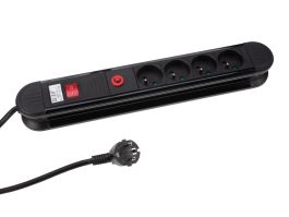 Perel Black 4-voudige stekkerdoos met schakelaar - 1,5 meter